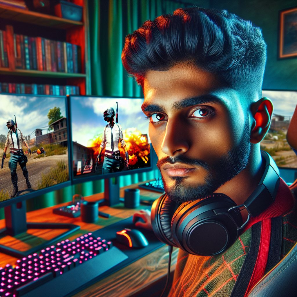 Immersed PlayerUnknown's Battlegrounds Gamer in Intense Focus | AI Art ...