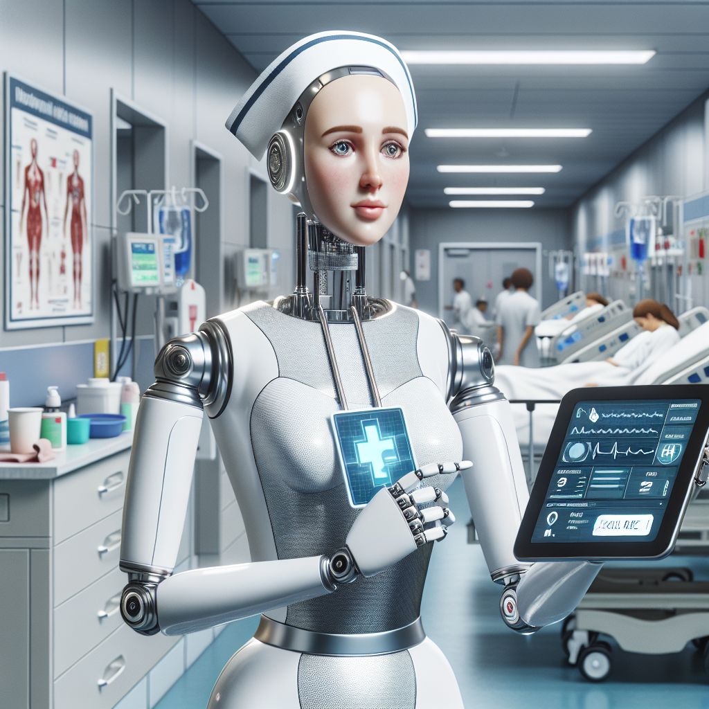 Advanced Robotic Nurse in American Hospital - Empathetic and Efficient | AI Art Generator | Easy ...