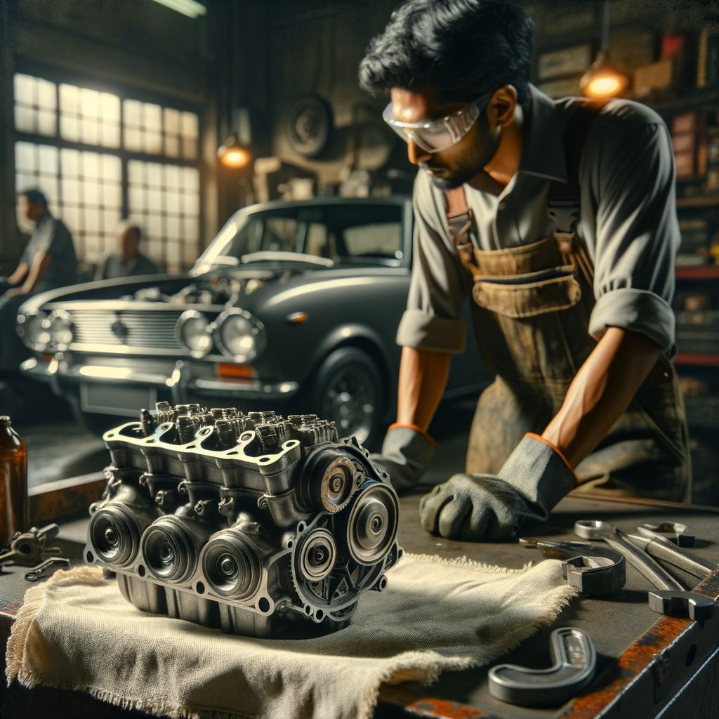Master Auto Mechanic at Work in Classic Car Garage | AI Art Generator ...