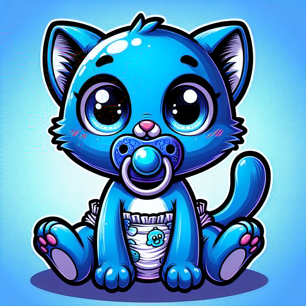 Cartoon Blue Cat in Diapers with Pacifier | Cosmic Feline Expression ...