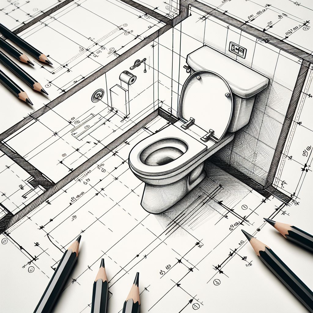 Toilet Blueprint Technical Drawing in Black and White | AI Art ...