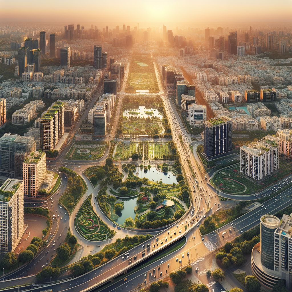 Vibrant Gurgaon Cityscape at Sunset | Urbanization & Nature Harmony ...