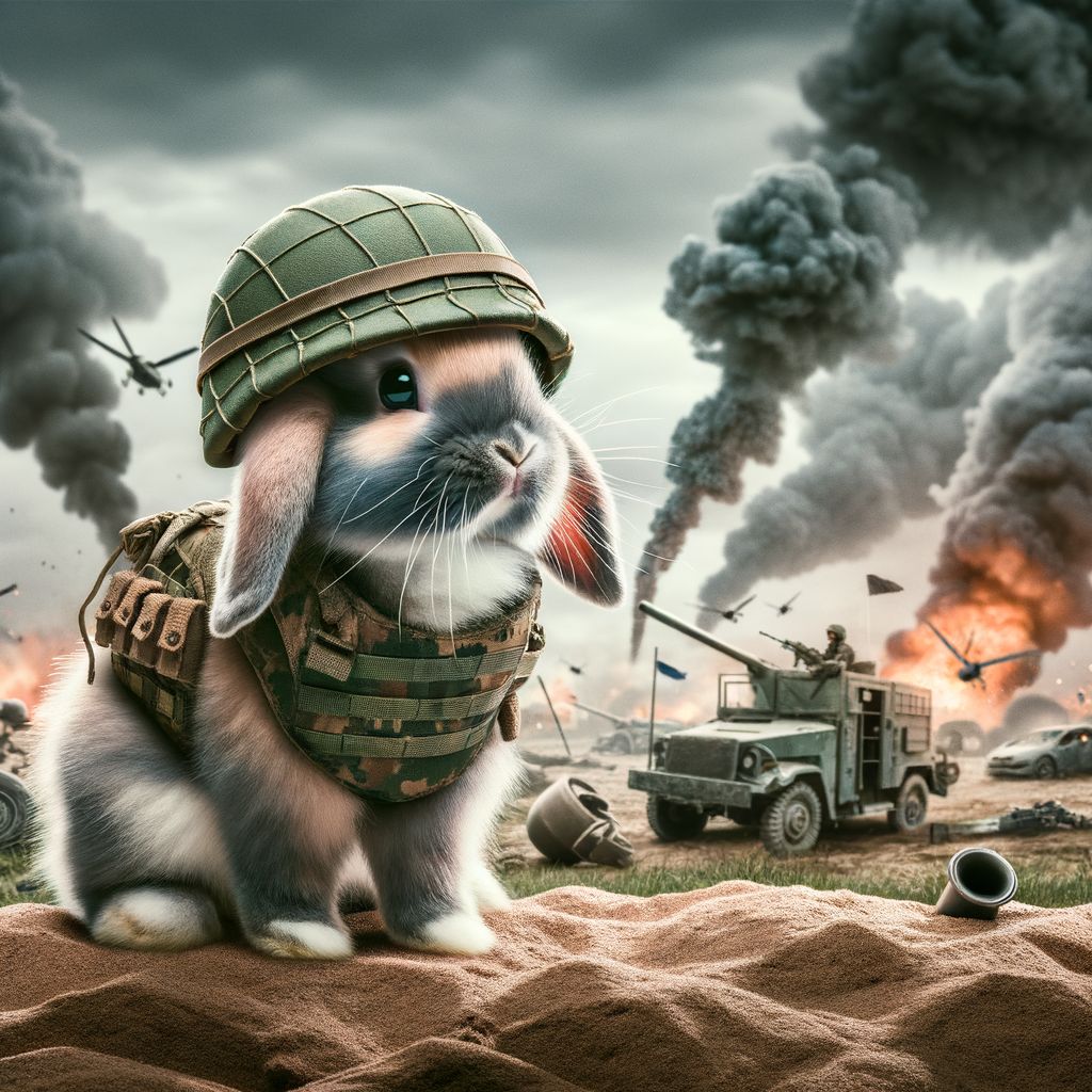 Brave Rabbit in Surprising War Scene | AI Art Generator | Easy-Peasy.AI