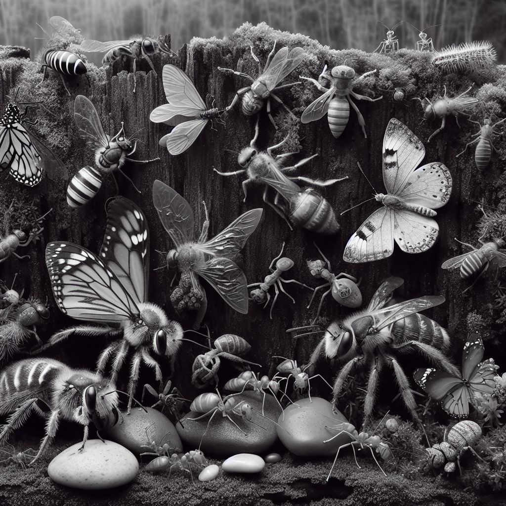 Insect Gathering on Mossy Backdrop: Bees, Spiders, Ants, Butterflies ...