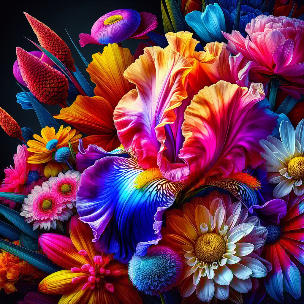 Vibrant Flower Photo | Iris, Peony, Daisy, Cosmos Elements | HDR ...