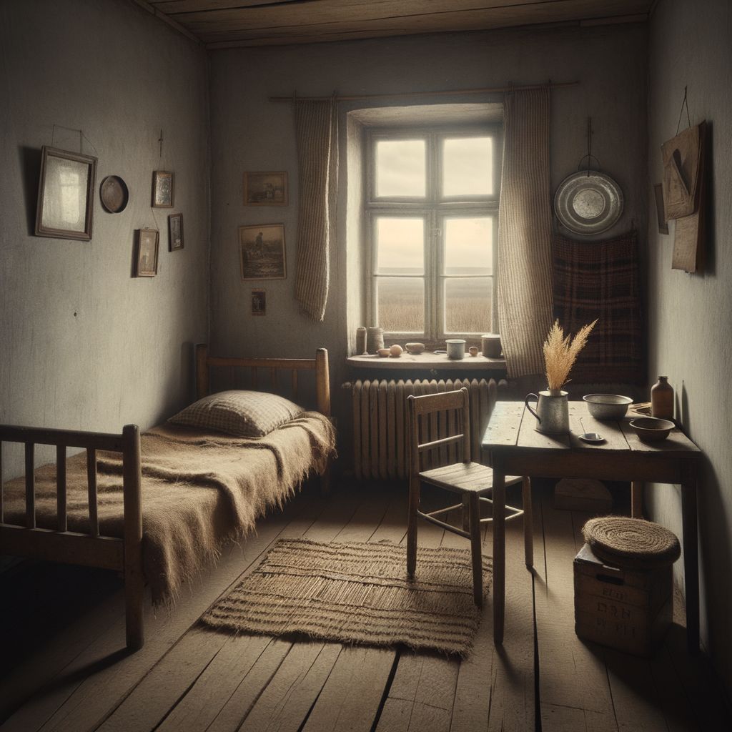 Mid-20th Century Modest Bedroom: Atmosphere of Difficult Times | AI Art ...