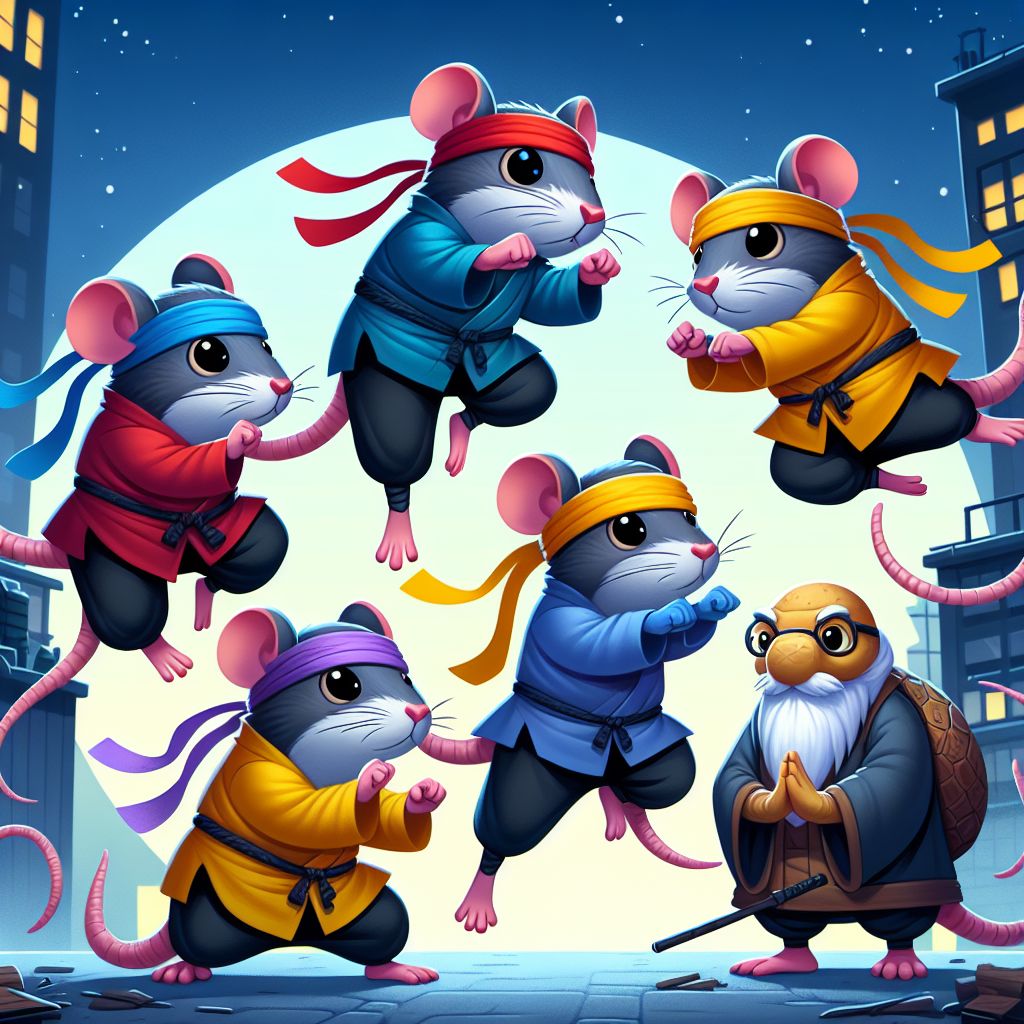 Urban Night Ninja Rats Showdown with Wise Tortoise | AI Art Generator ...