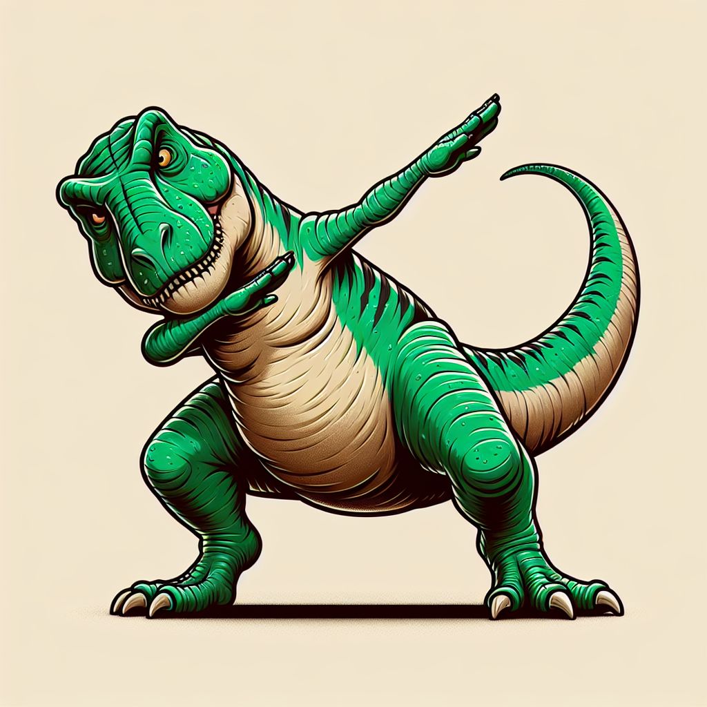 Dabbing T-Rex: Fun Green Dinosaur Image | AI Art Generator | Easy-Peasy.AI