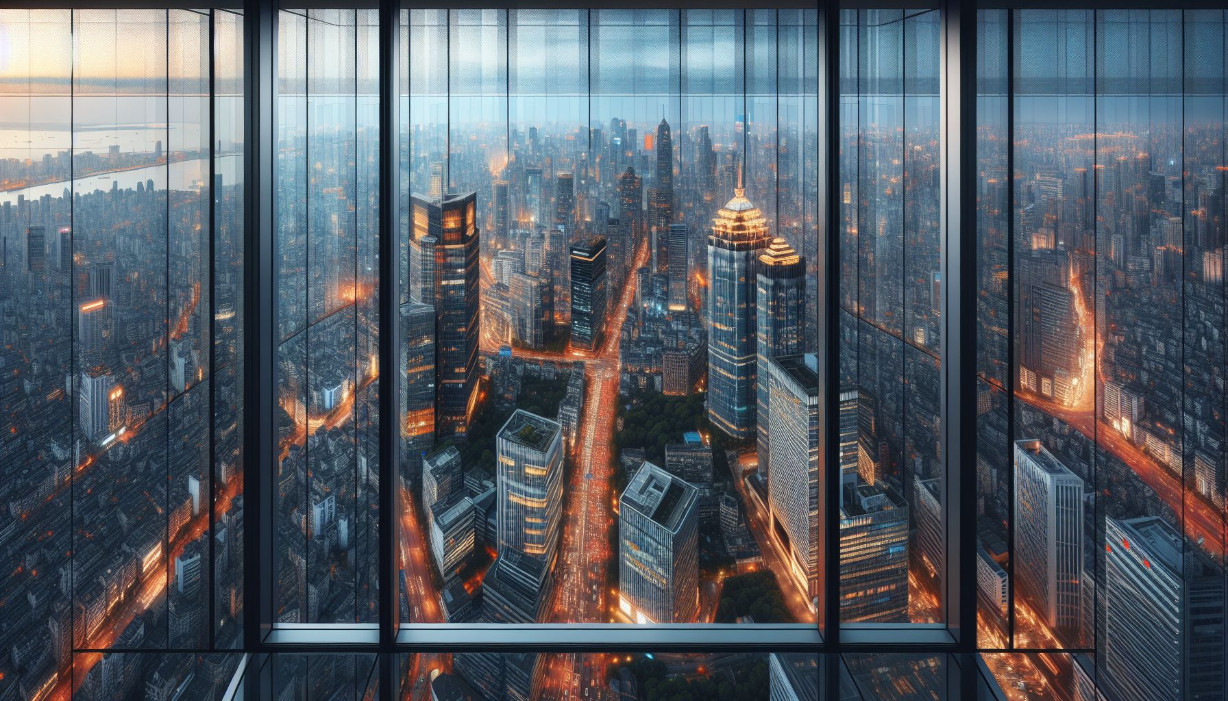 Bustling Cityscape from Skyscraper Office | Urban Panorama View | AI ...