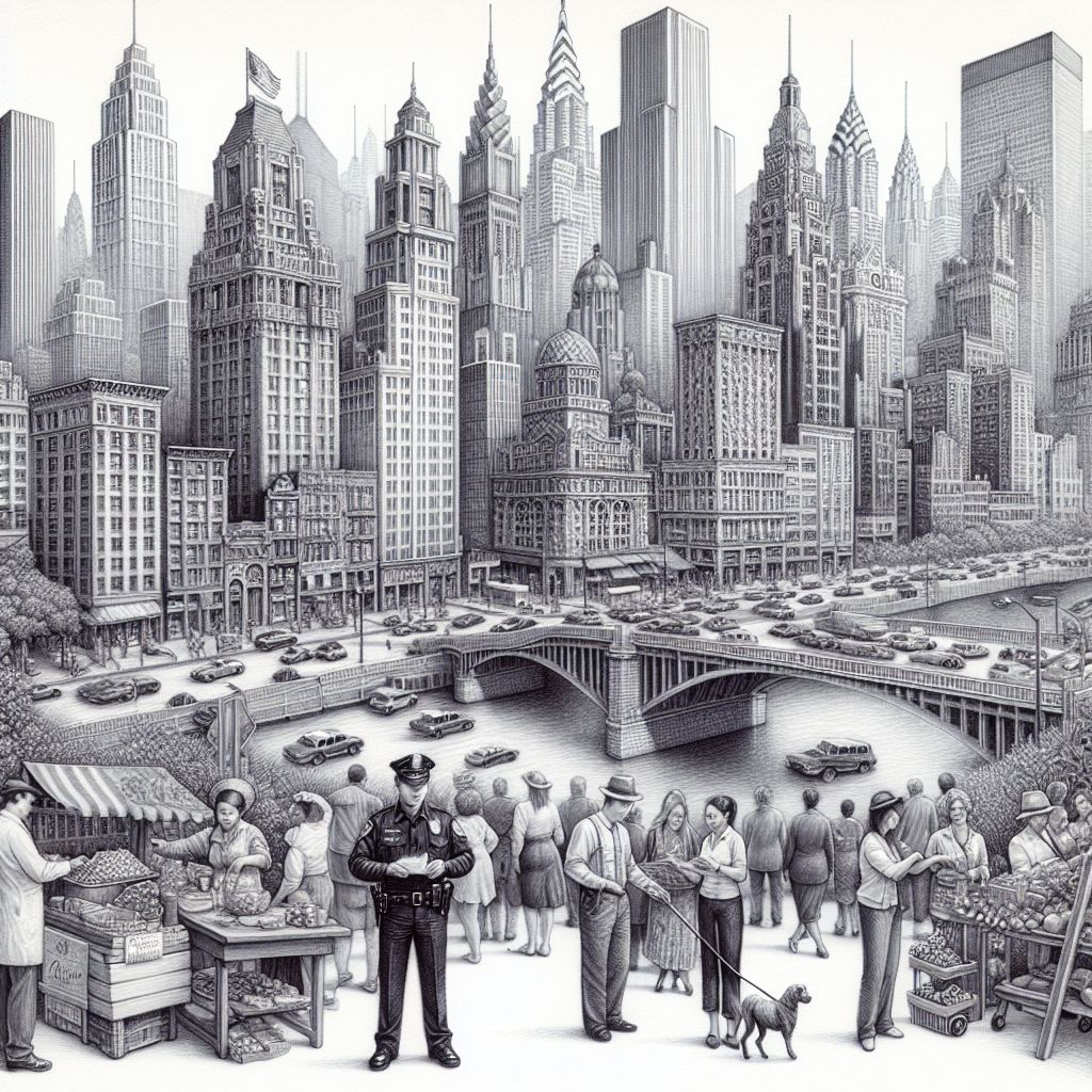 Intricate Pencil Sketch of a Bustling City - Skyline & Urban Life | AI ...