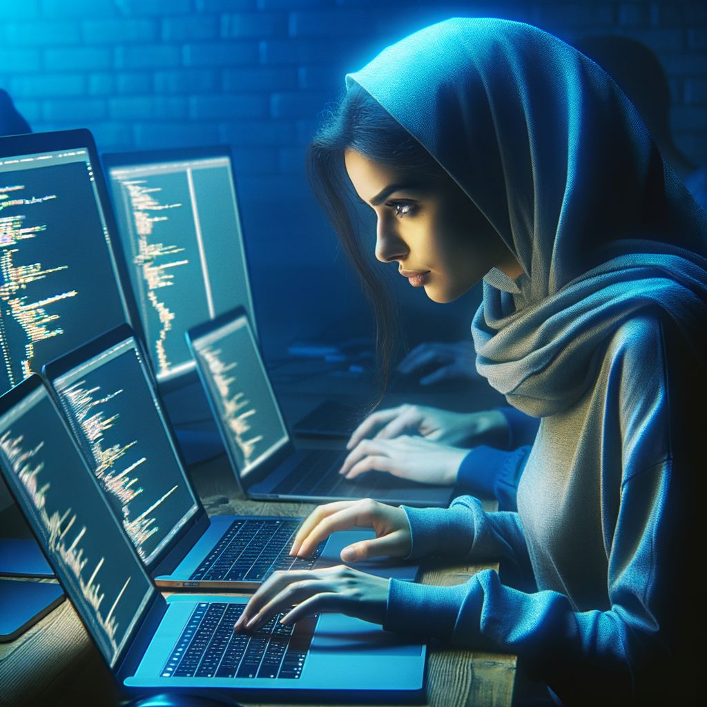 Middle-Eastern Female Coder | Multitasking Tech Pro | AI Art Generator ...