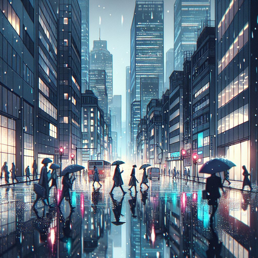 Rainy Day Cityscape: Vibrant Lights and Diverse People | AI Art ...
