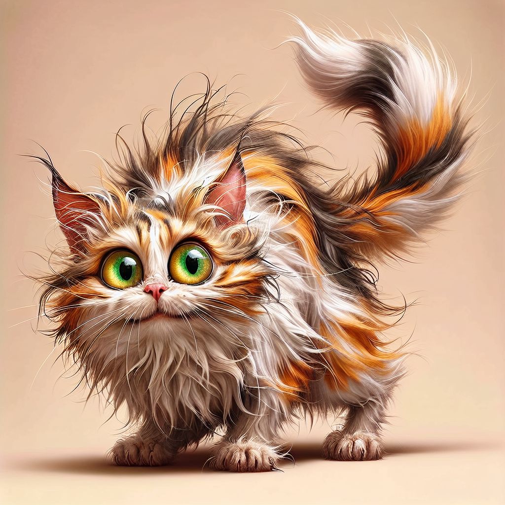 Wild & Eccentric Cat with Green Eyes and Ruffled Fur | AI Art Generator ...