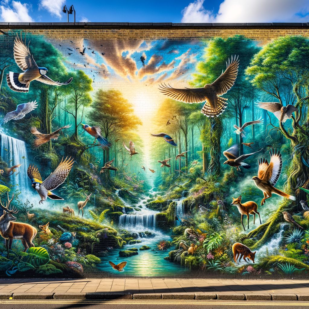 Urban Street Art: Nature's Beauty Mural | AI Art Generator | Easy-Peasy.AI