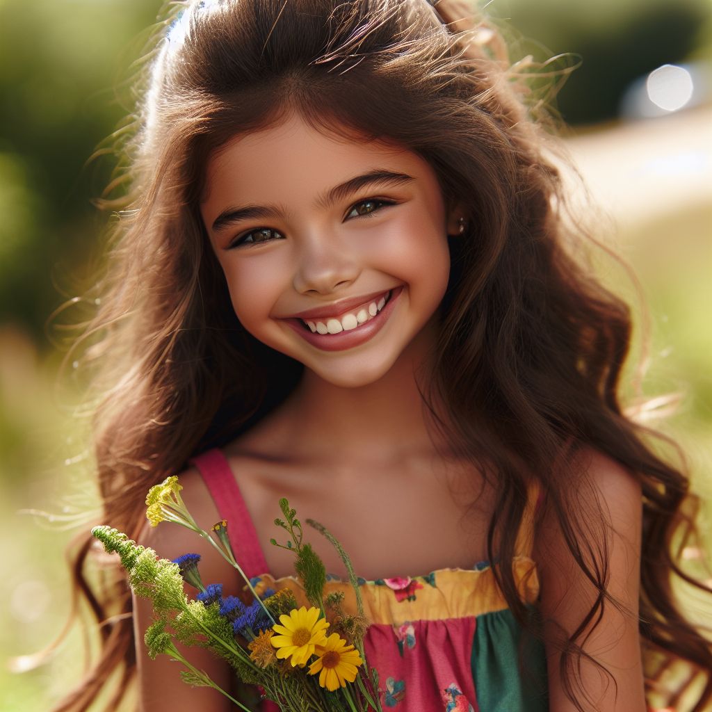 Charming Hispanic Girl Playing Outdoors with Wildflowers | AI Art ...