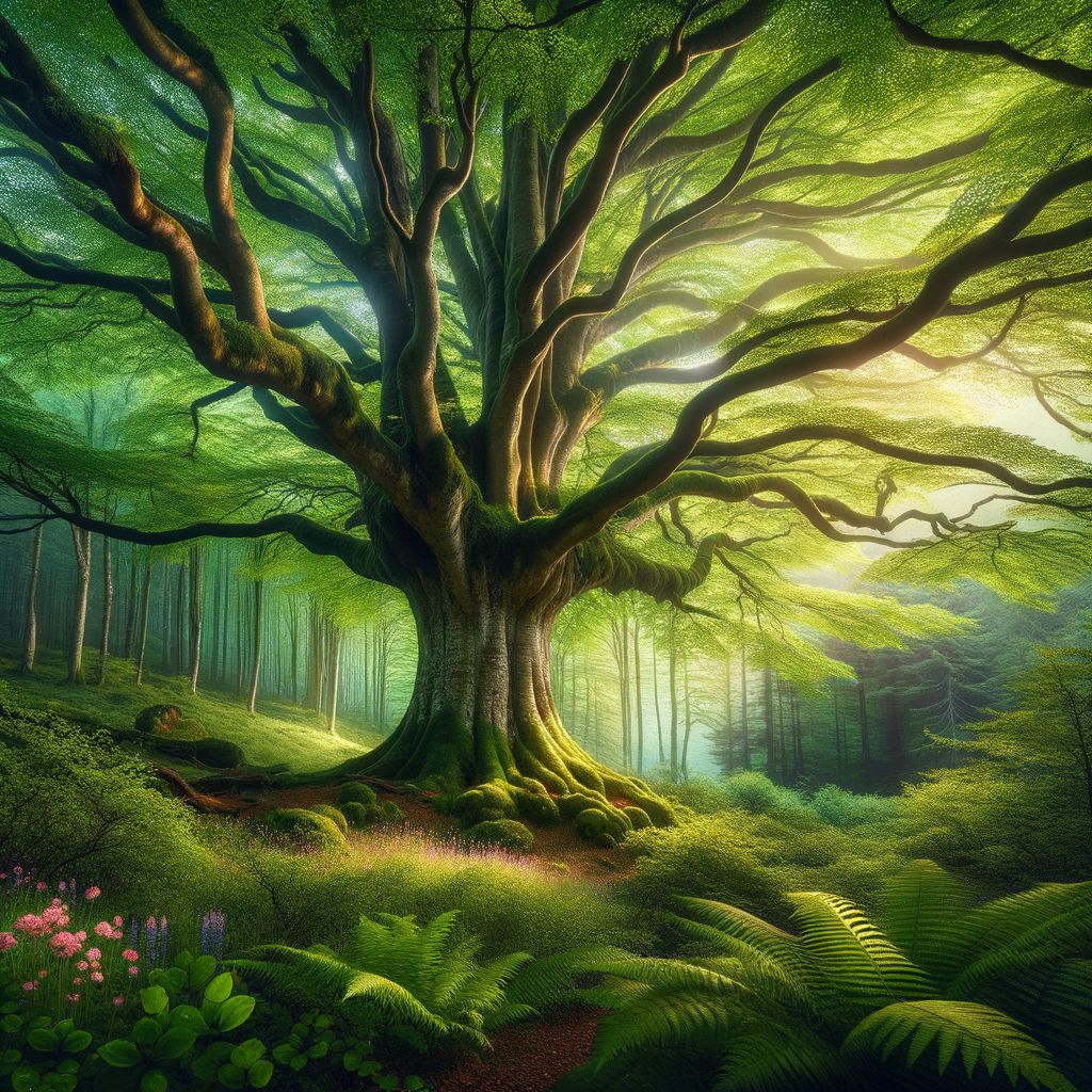 Serene Beauty of Nature: Towering Tree and Lush Undergrowth | AI Art ...