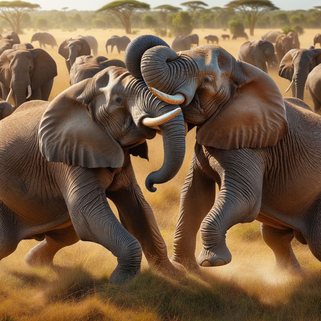 Elephants Wrestling: Friendly Bout in Sunny Grassland | AI Art ...