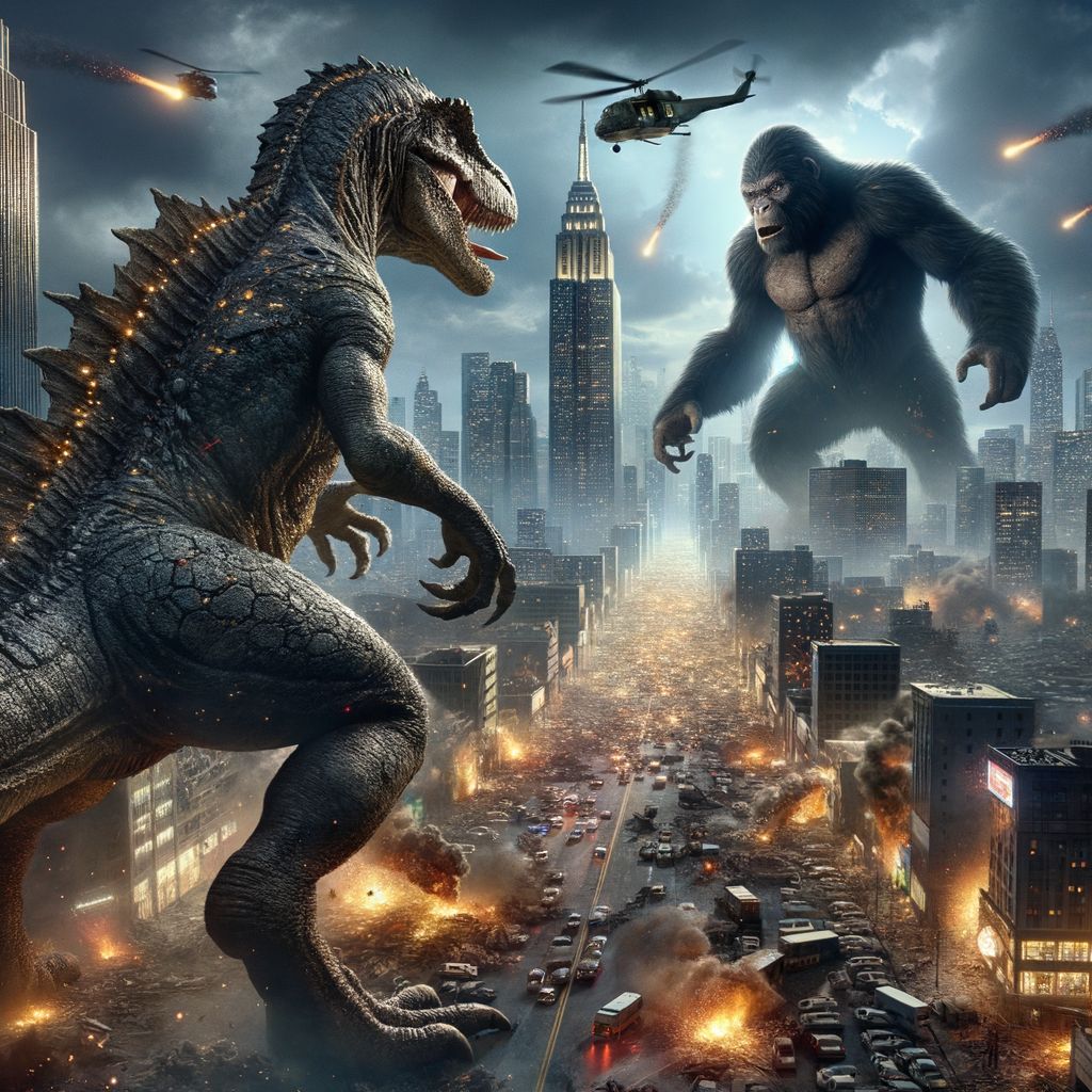 Epic Battle Between Giant Dinosaur and Colossal Ape in City | AI Art ...