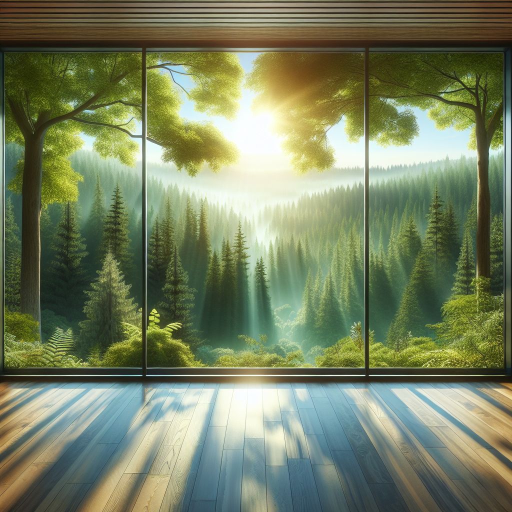 Tranquil Forest View Through Floor-to-Ceiling Window | AI Art Generator ...