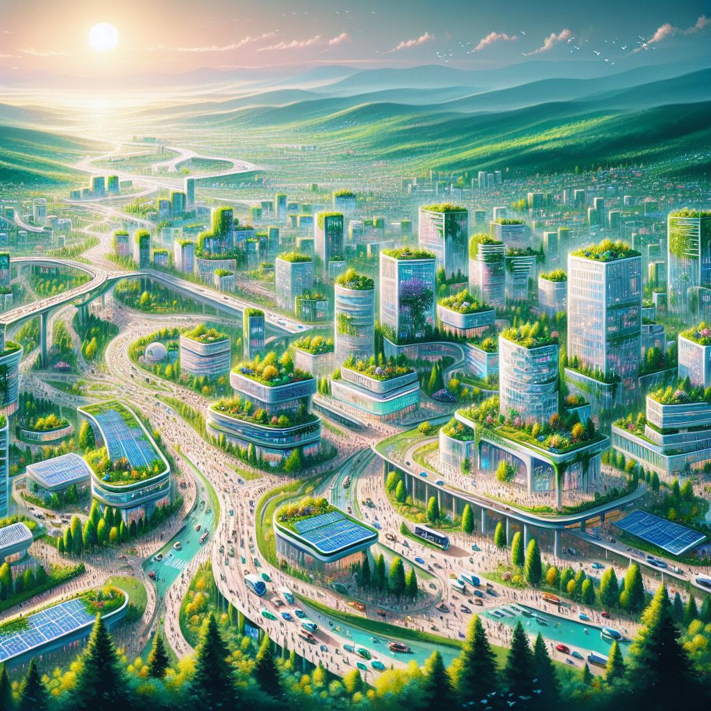 Futuristic Prishtina: A Sustainable Utopia in 2050 | AI Art Generator | Easy-Peasy.AI