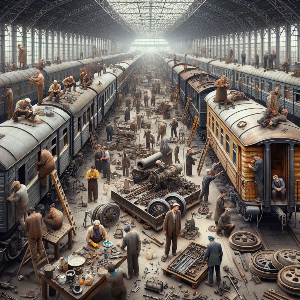 Almaty Depot: Diverse Workers Repairing Old-Fashioned Railway Wagons ...