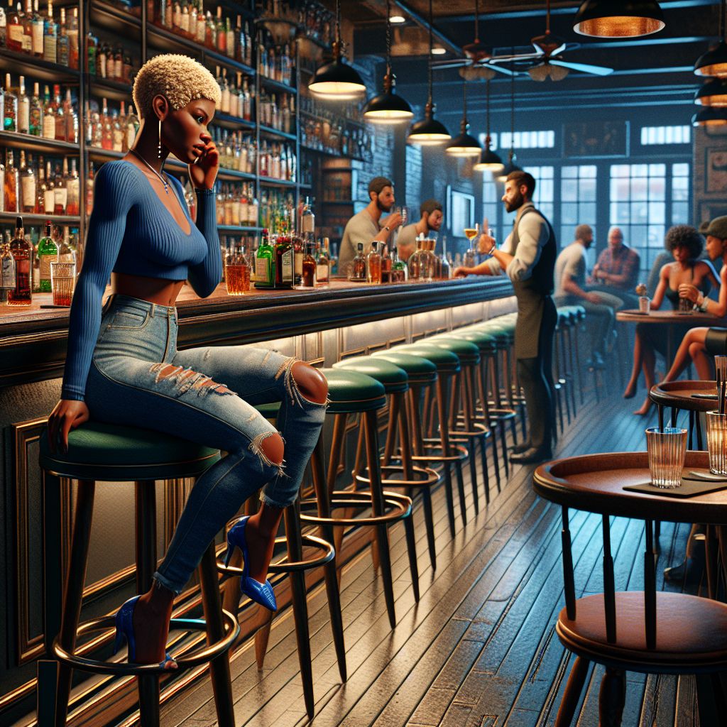 Hyper Realistic 8K Bar Scene Illustration with African American Woman ...