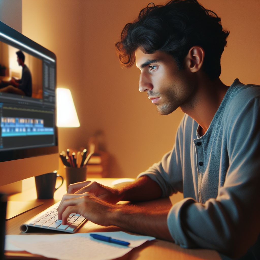 Young Hispanic Man Editing Video | Creative Workspace | AI Art ...