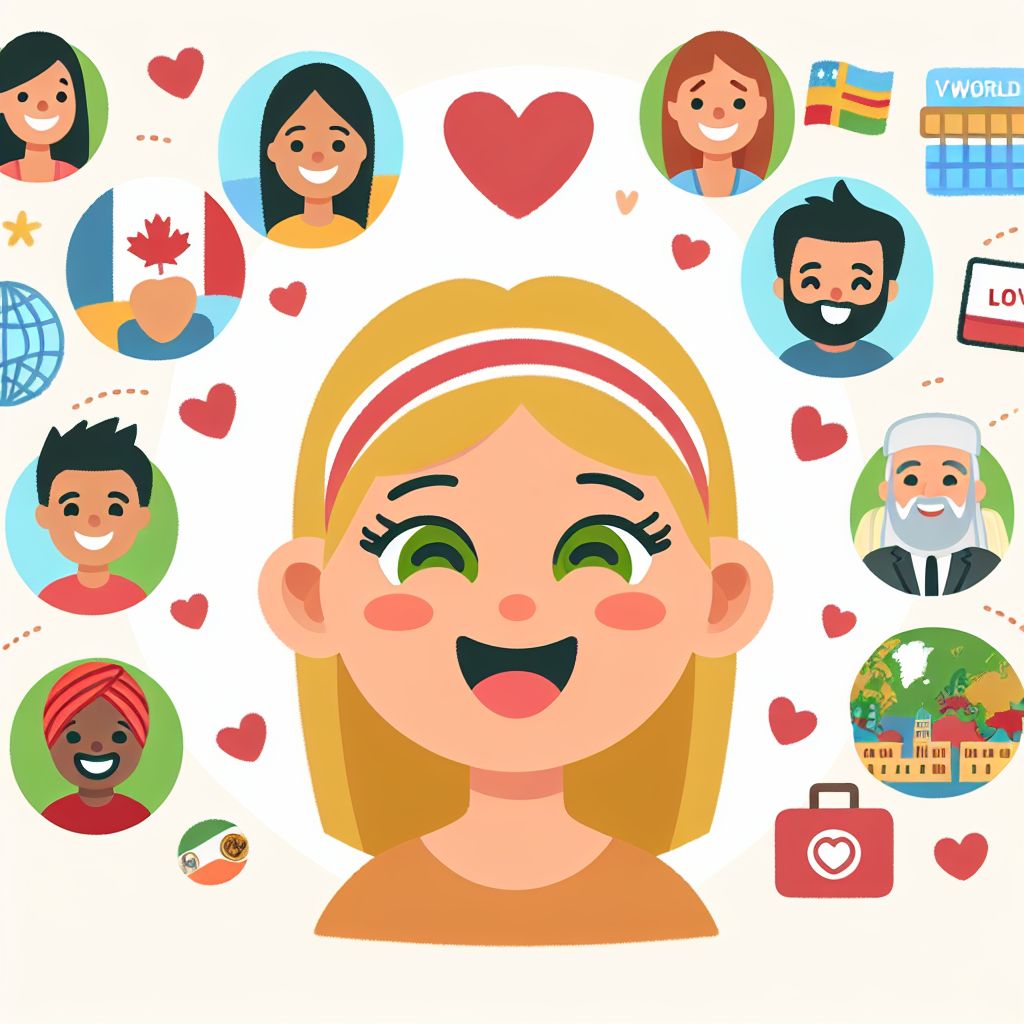 Joyful Caucasian Girl Surrounded by Diverse Representation of Happiness ...