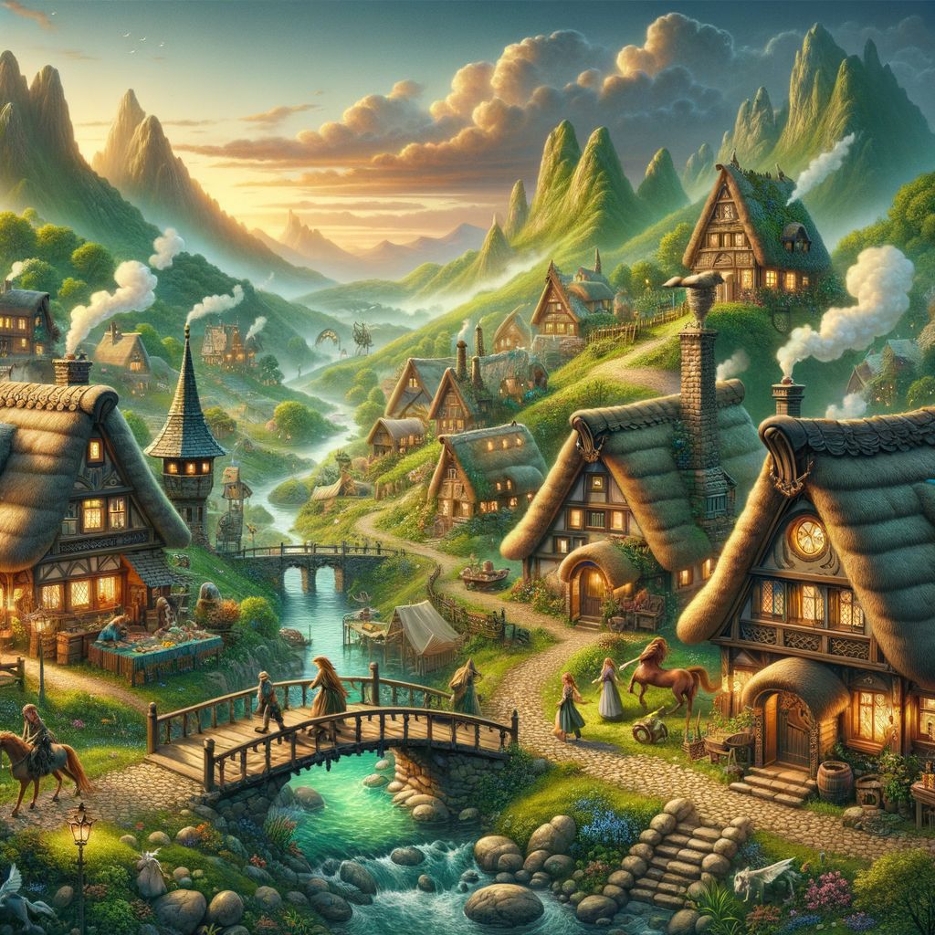 Enchanting Fantasy Village Amid Emerald Hills | Magical Creatures ...