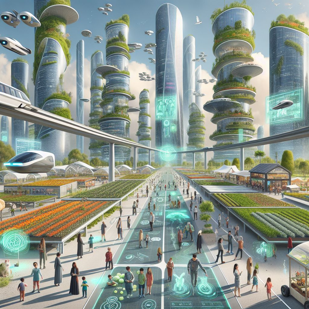 Futuristic World with Green Skyscrapers and Advanced Technology | AI ...
