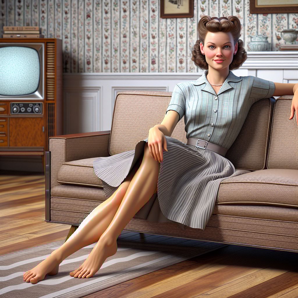 1950s Vintage Caucasian Woman Illustration on Couch | AI Art Generator ...