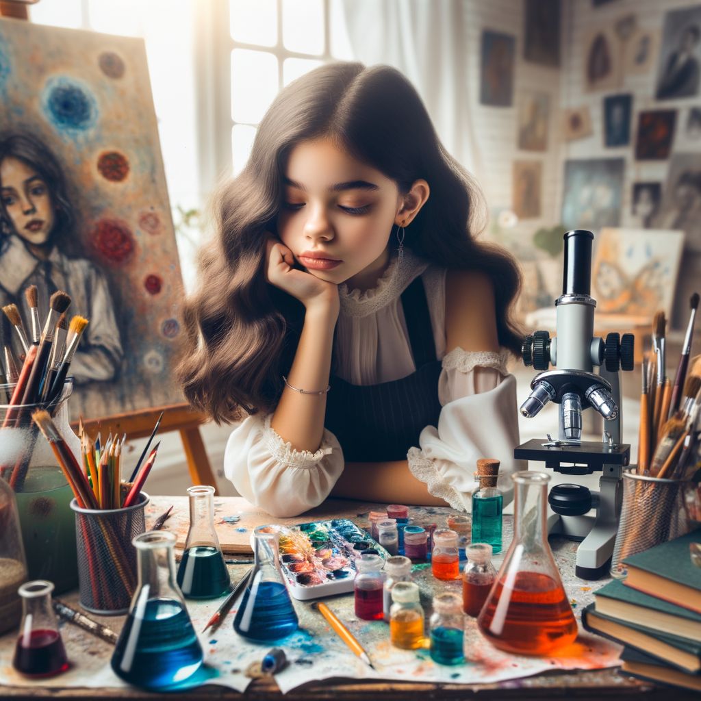 Young Hispanic Girl Embracing Science and Art | AI Art Generator | Easy ...
