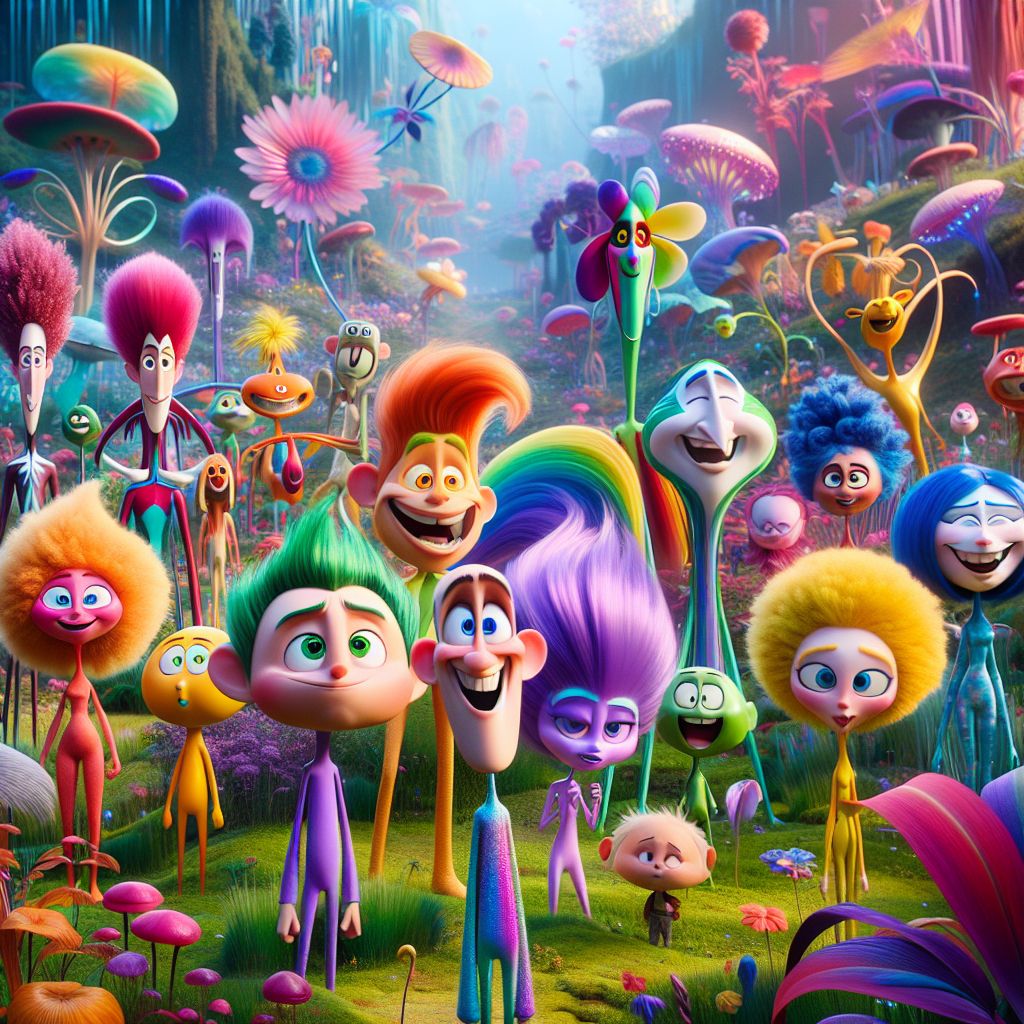 Colorful Animated Characters with Tall Hairstyles in Fantastical ...
