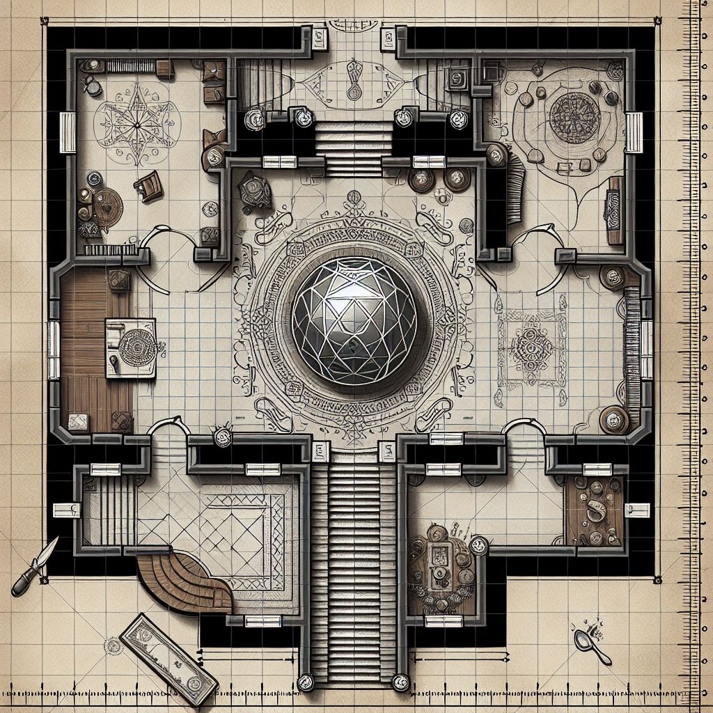 Medieval Mansion D&D Map | First Floor Grid Map with Magical Sphere ...