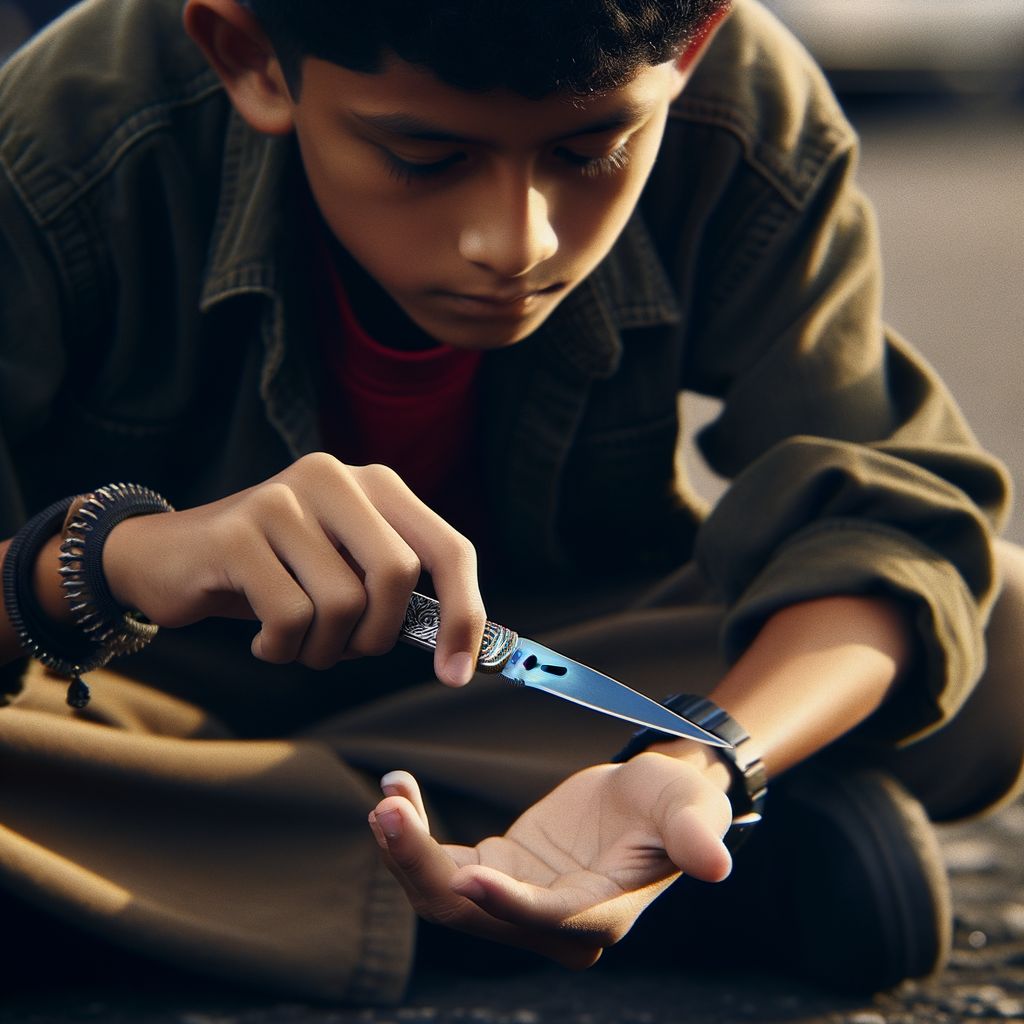 Hispanic Boy Performing Balisong Knife Tricks | Dexterity Display | AI ...
