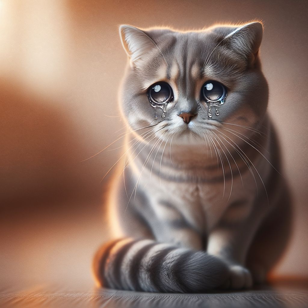 Lonely Grey Cat with Tearful Eyes | Emotional Scene in Warm Colors | AI ...