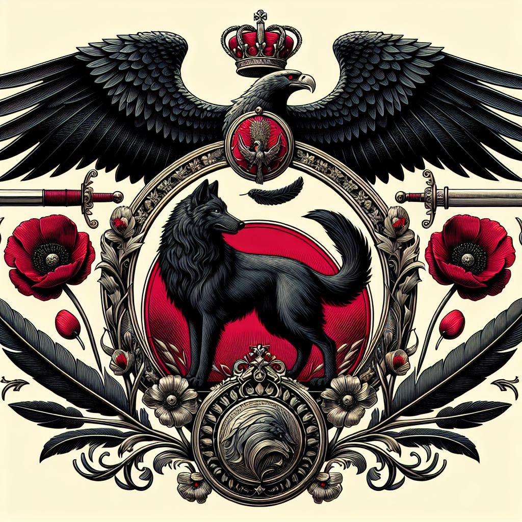 Aristocratic Emblem with Wolf, Eagle, Peacock, and Floral Elements | AI ...