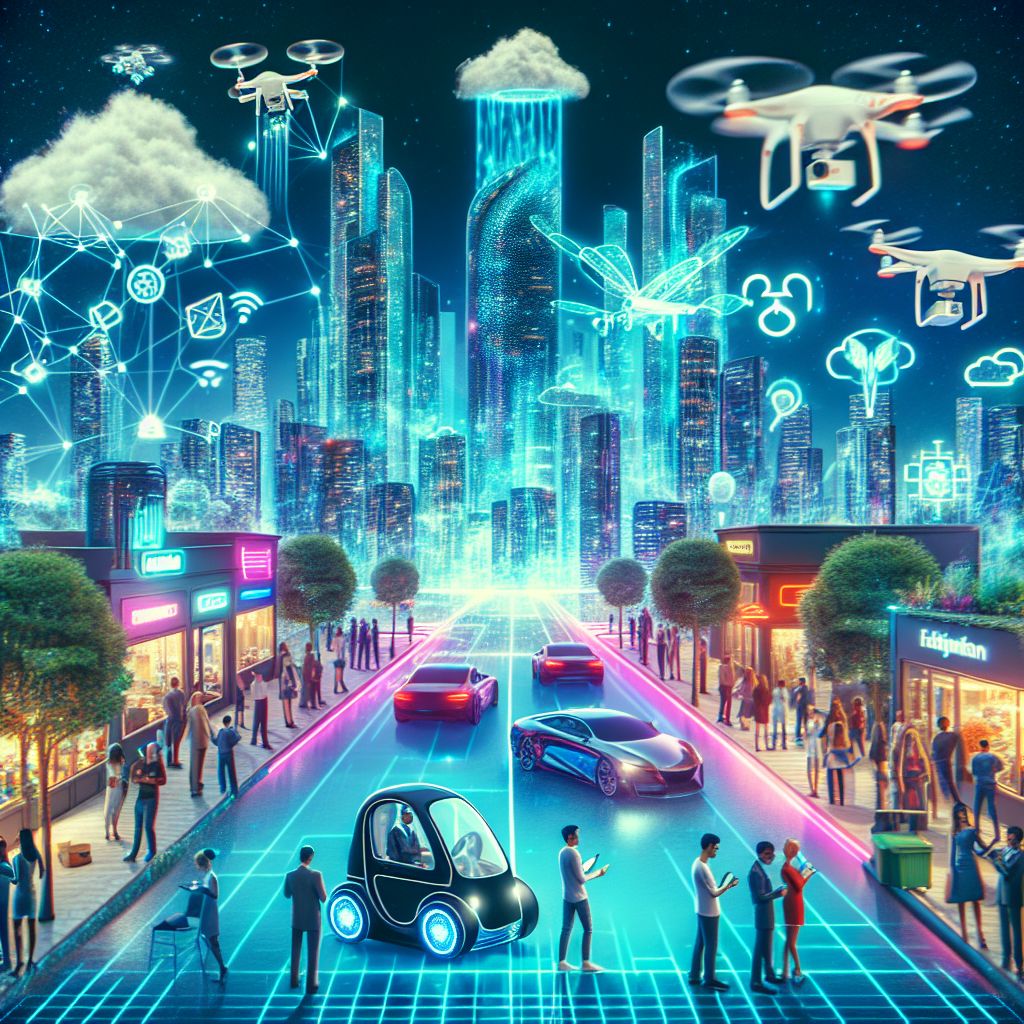 Futuristic Vision of 2050: Self-Driving Cars, Drones, VR | AI Art Generator | Easy-Peasy.AI
