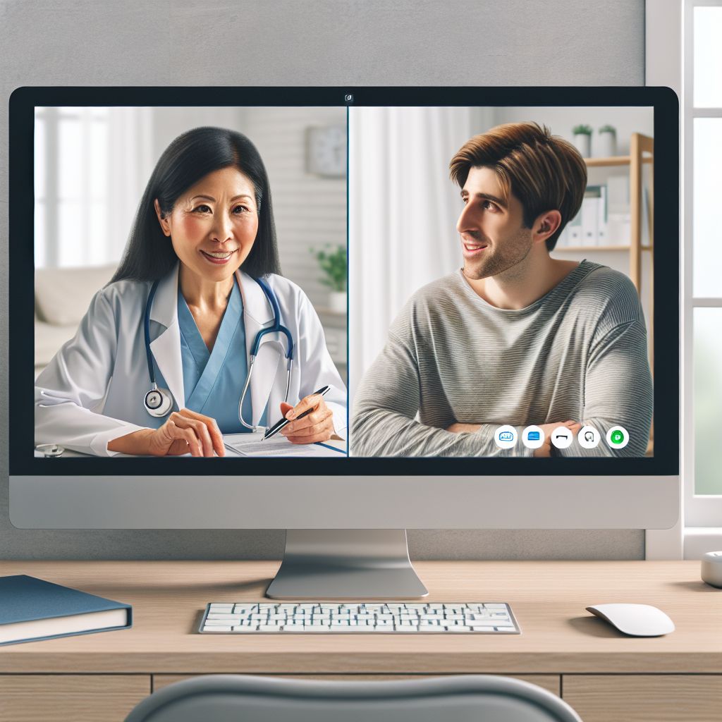 Dynamic Telemedicine Scene: Asian Female Doctor & Caucasian Male ...