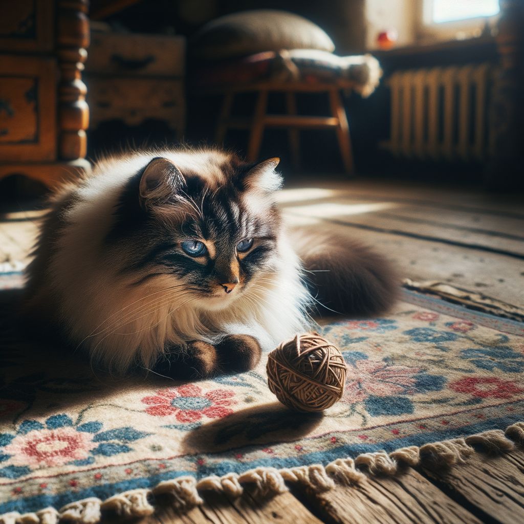 Fluffy Siamese Cat Resting on Vintage Floral Rug | AI Art Generator ...