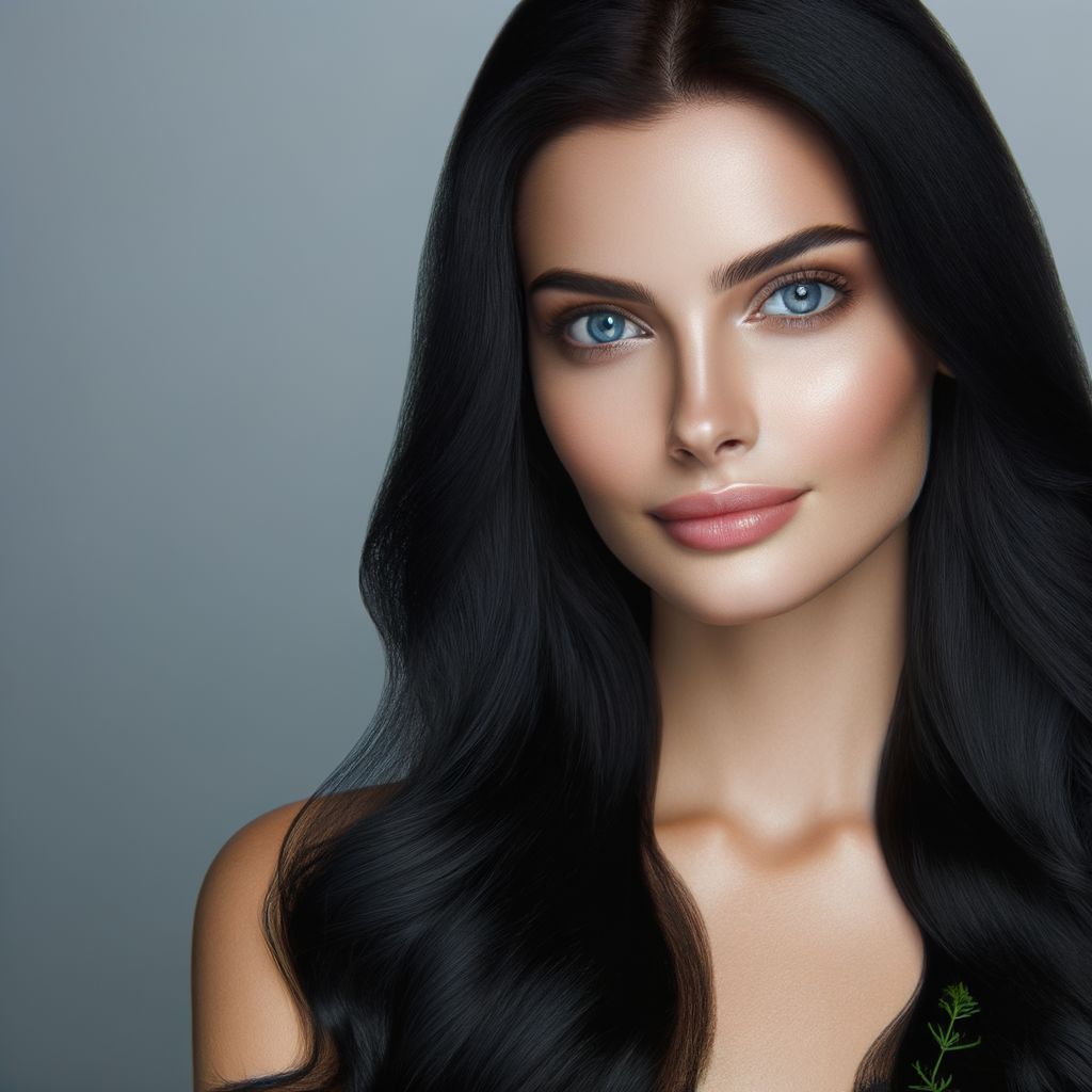 Stunning Woman with Long Black Hair and Blue Eyes | AI Art Generator | Easy-Peasy.AI
