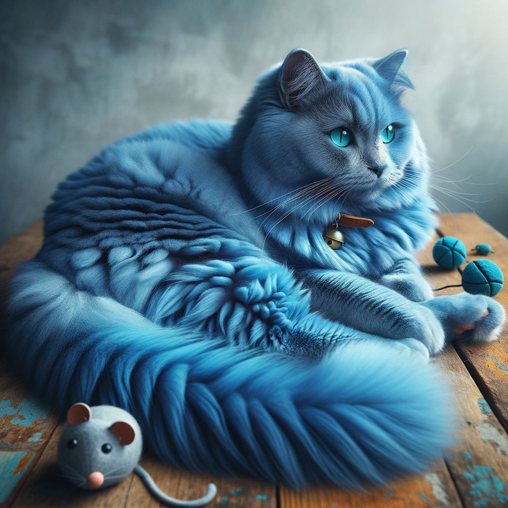 Blue Cat with Vibrant Sky-Like Fur and Green Eyes | AI Art Generator ...