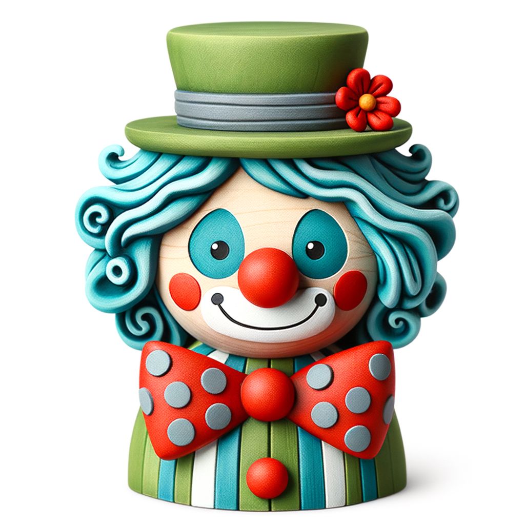 Whimsical Toy Clown Figurine with Red Nose and Blue Curly Hair | AI Art ...