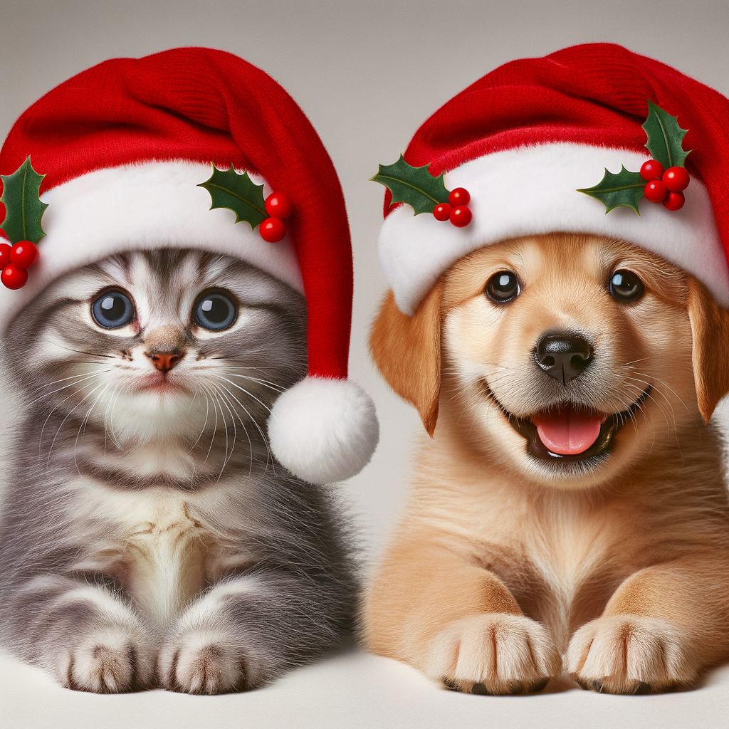 Kitten and Puppy in Festive Christmas Hats | Cute and Joyful Image | AI ...