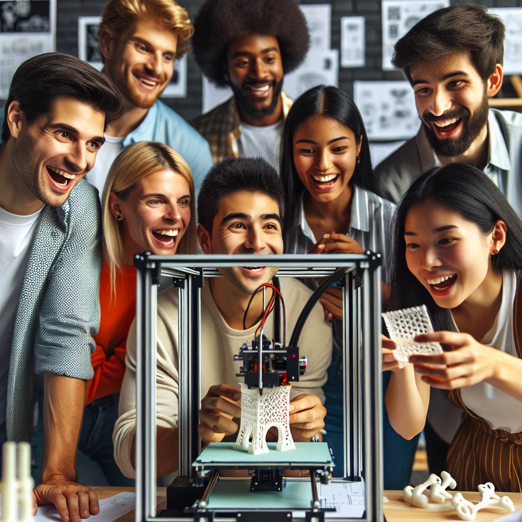 Diverse Group Amazed by 3D Printer | Tech Enthusiasts Gathering | AI ...