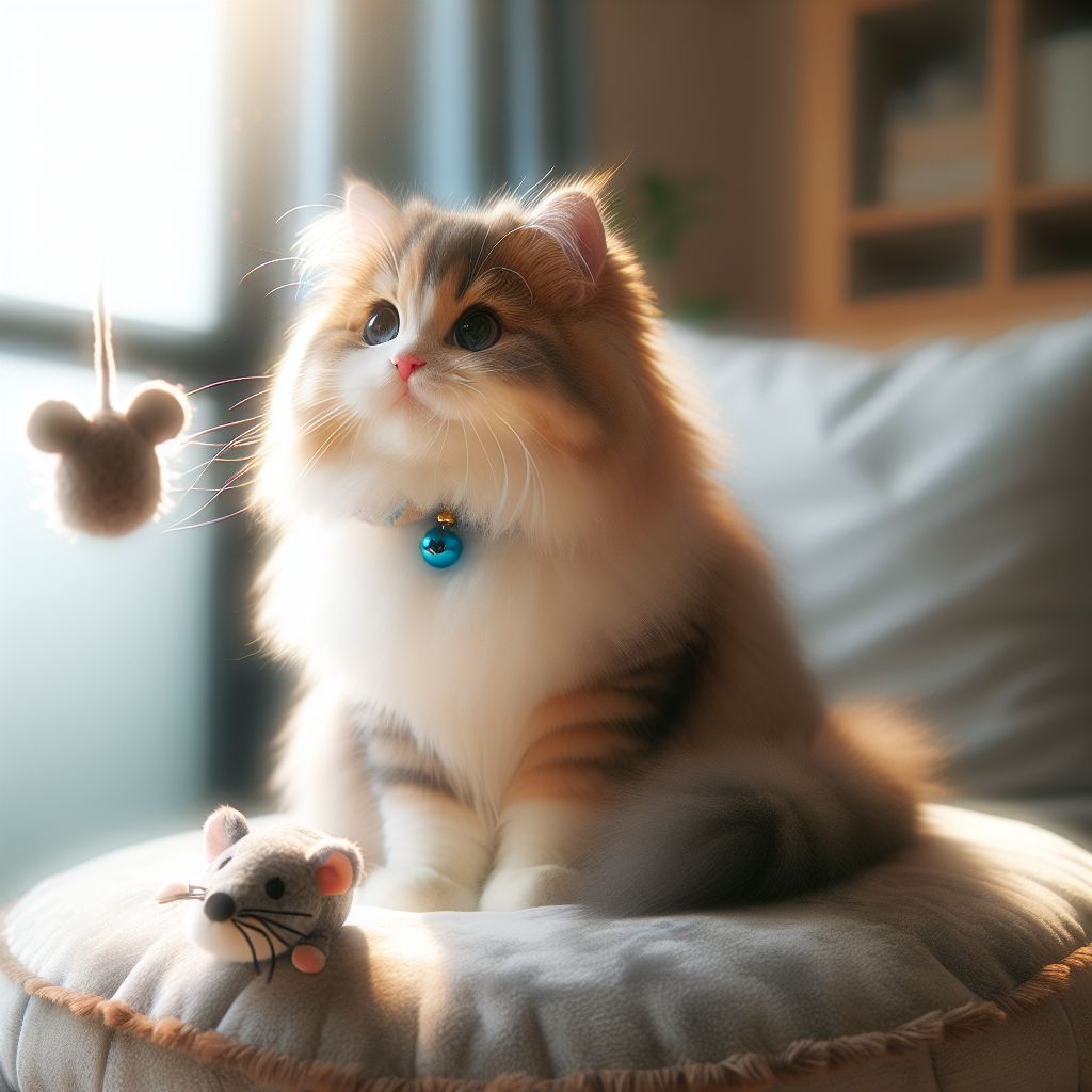 Fluffy and Playful Domestic Cat on Plush Cushion | AI Art Generator ...