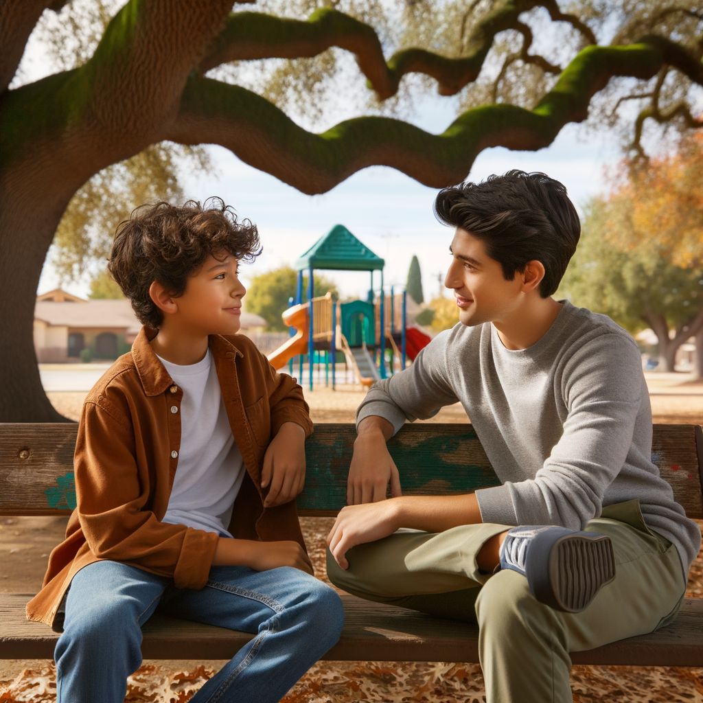 Lively Conversation Between Two Boys in a Park | AI Art Generator ...