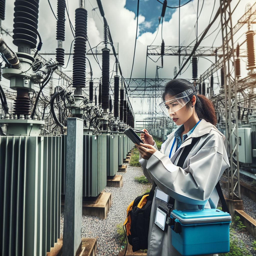 Female South Asian MAXTRON Engineer Testing Power Transformer ...