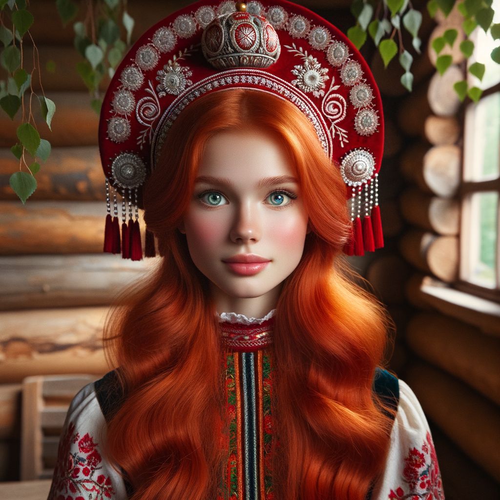 Traditional Slavic Girl with Red Hair and Kokoshnik | Russian Heritage | AI Art Generator | Easy ...