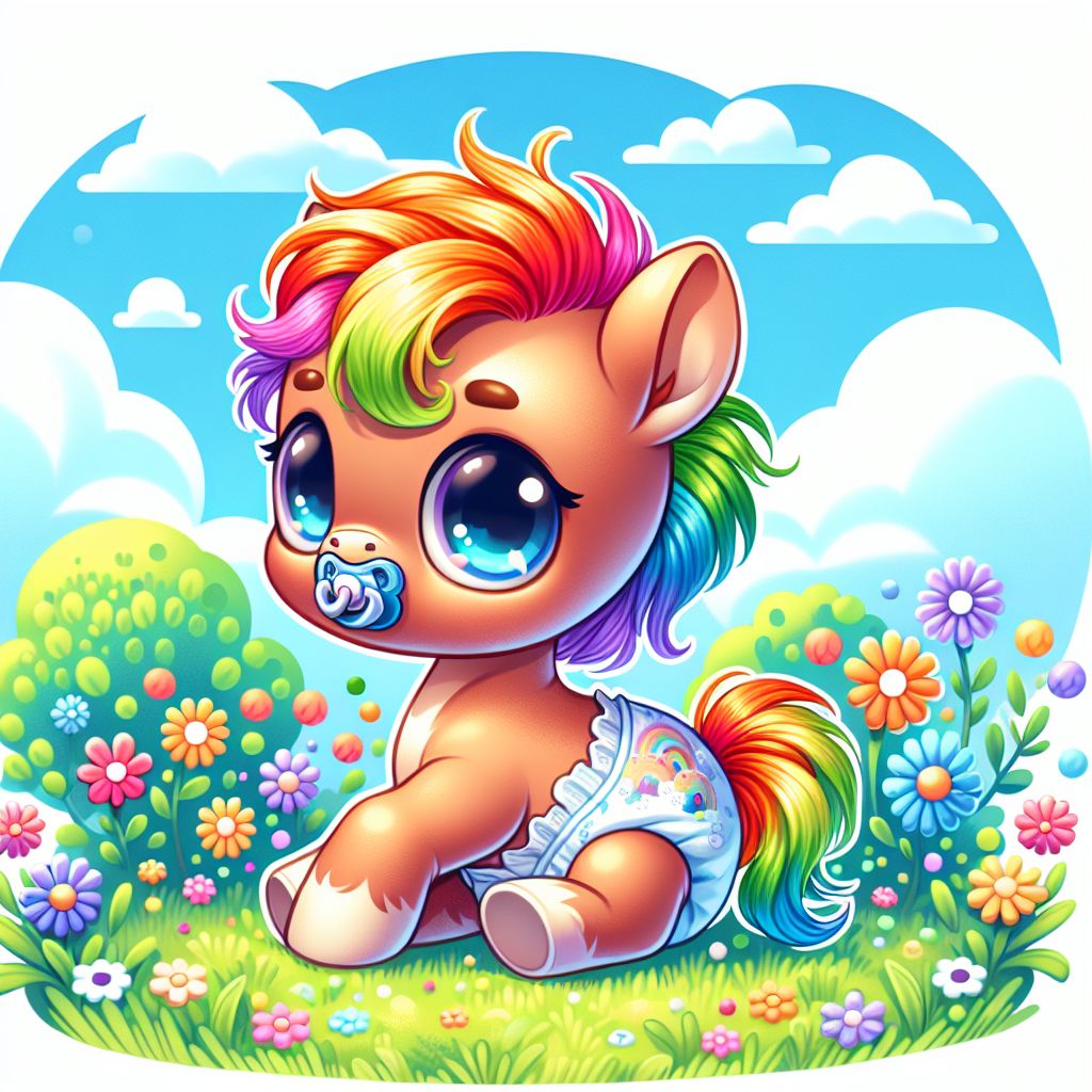 Adorable Cartoon Pony with Diaper and Pacifier | Playful Pony Image ...